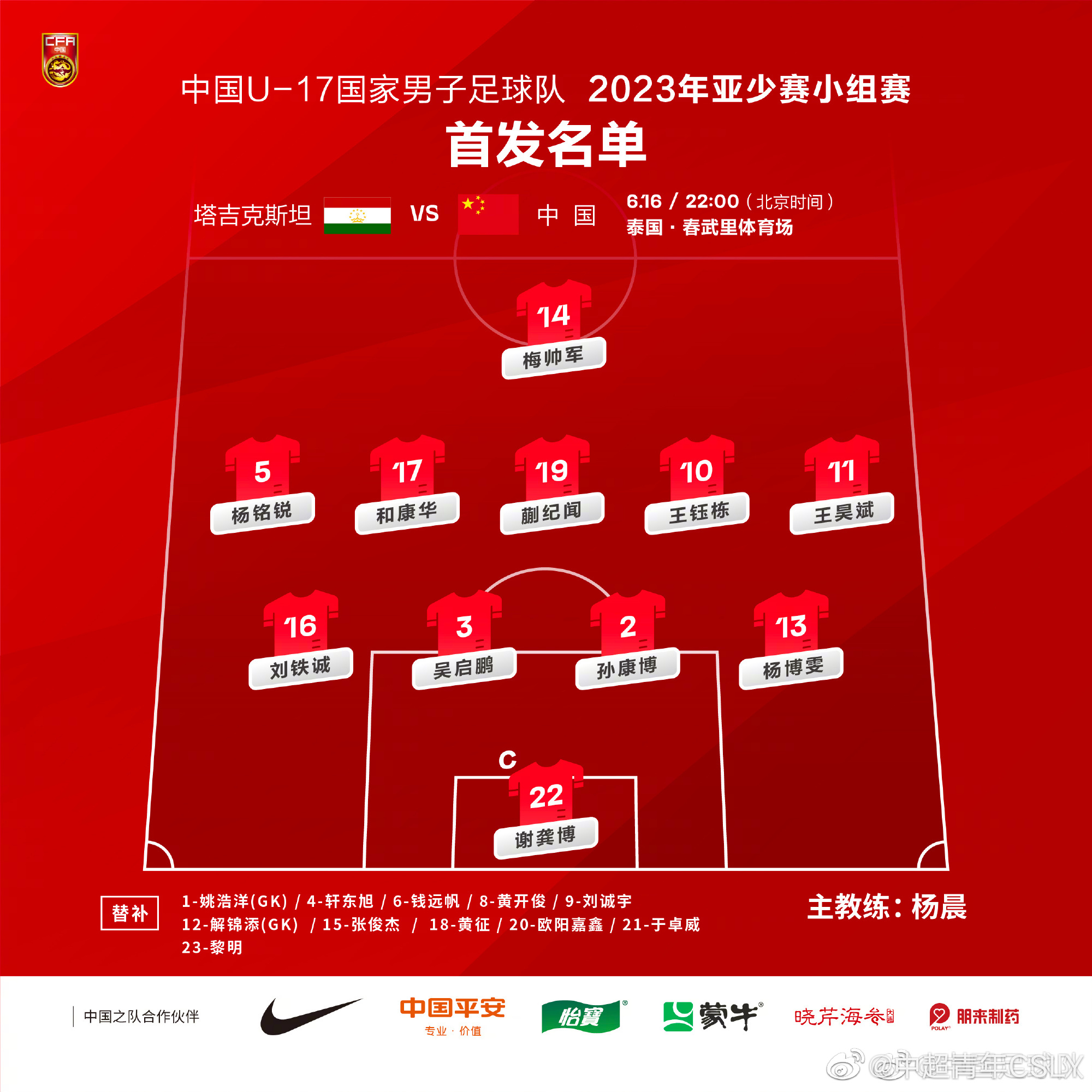 【U17亚洲杯第一轮：塔吉克斯坦VS中国】 中国...