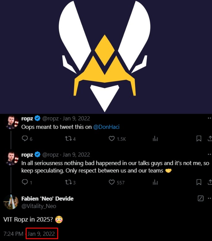 三年之约？Vitality创始人Neo曾预言ropz将在2025年加盟小蜜蜂|CS:GO|PC游戏|VIT|CS2|懂球帝